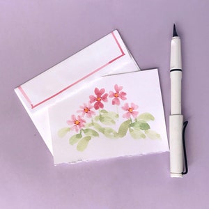 4 Watercolor Floral Notecards, Hand Painted Flower Card Set, Primrose ...