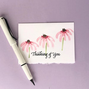 Thinking of You Set of 4 Floral Notecards, Hand Painted Watercolor ...