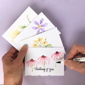 Thinking of You Set of 4 Floral Notecards, Hand Painted Watercolor ...