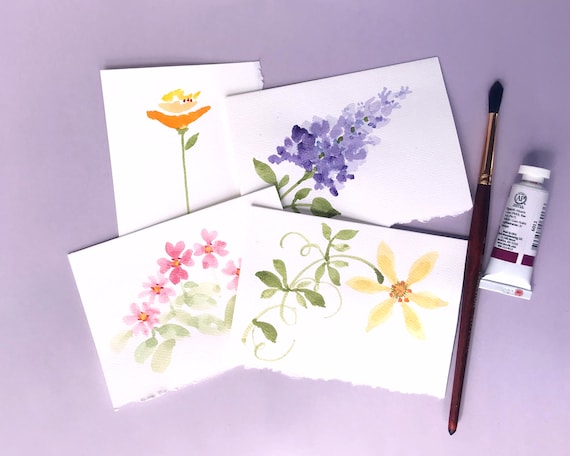 Hand Painted Flower Cards Watercolor Floral Stationery Set - Etsy
