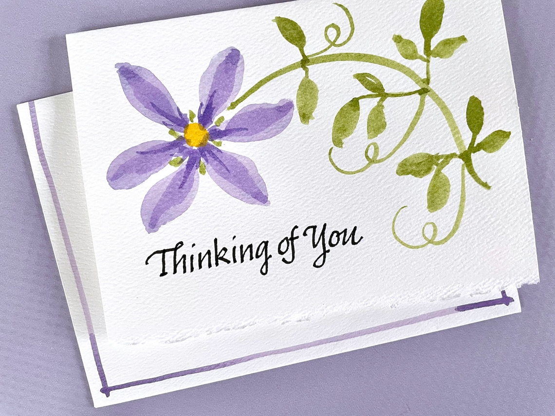 Thinking of You Set of 4 Floral Notecards Hand Painted | Etsy