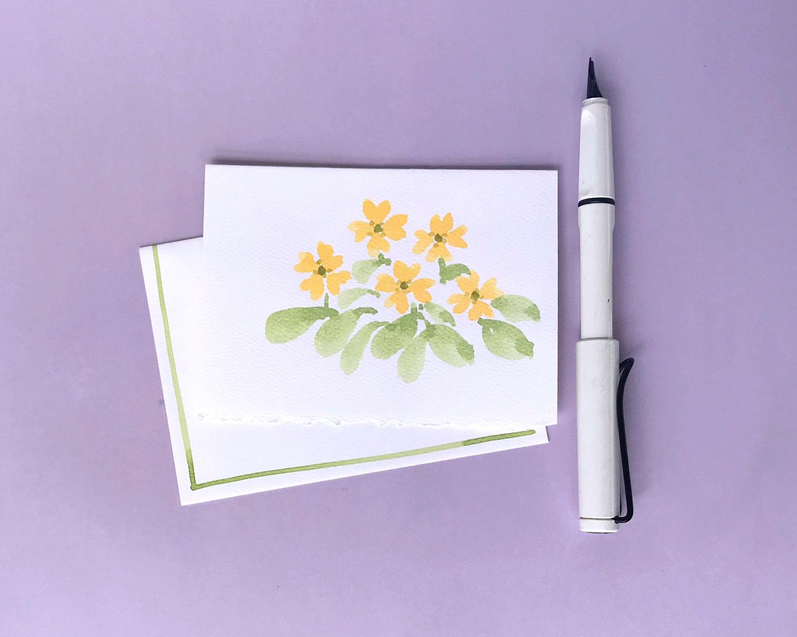 4 Watercolor Floral Notecards, Hand Painted Flower Card Set, Primrose ...