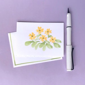 4 Watercolor Floral Notecards, Hand Painted Flower Card Set, Primrose ...