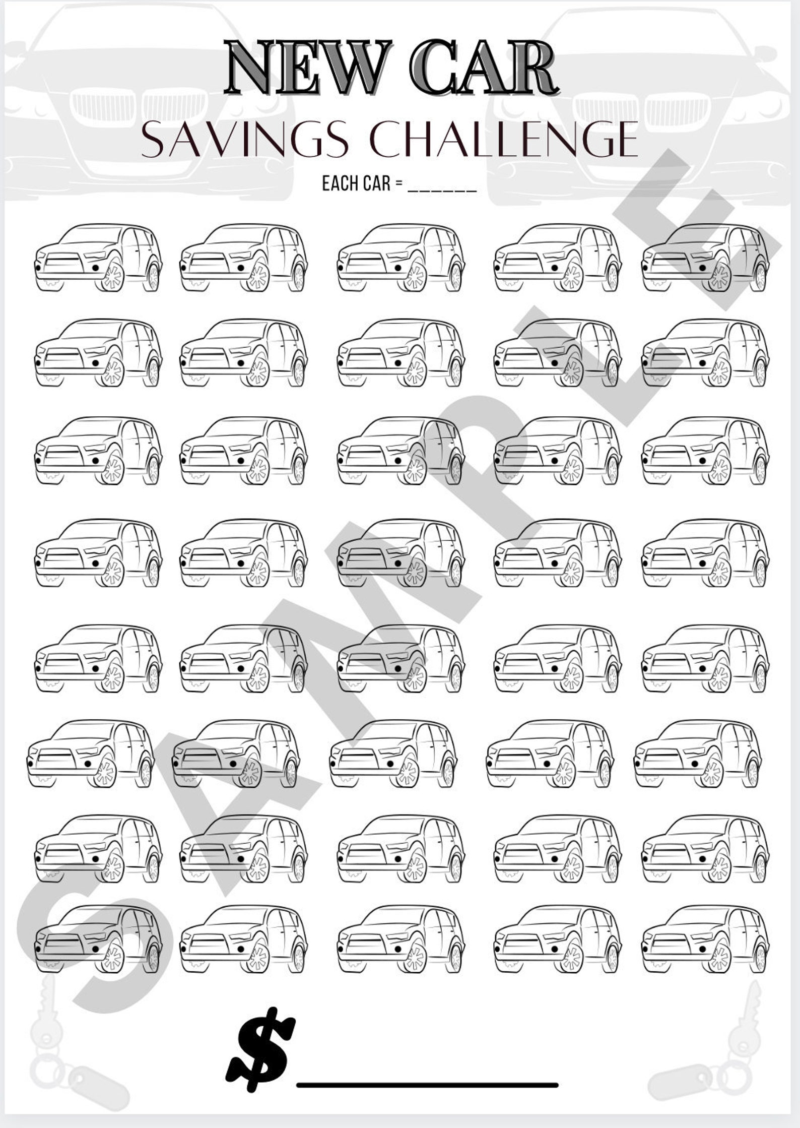 New Car Savings Printable, Savings Challenge, Savings Tracker, Money ...