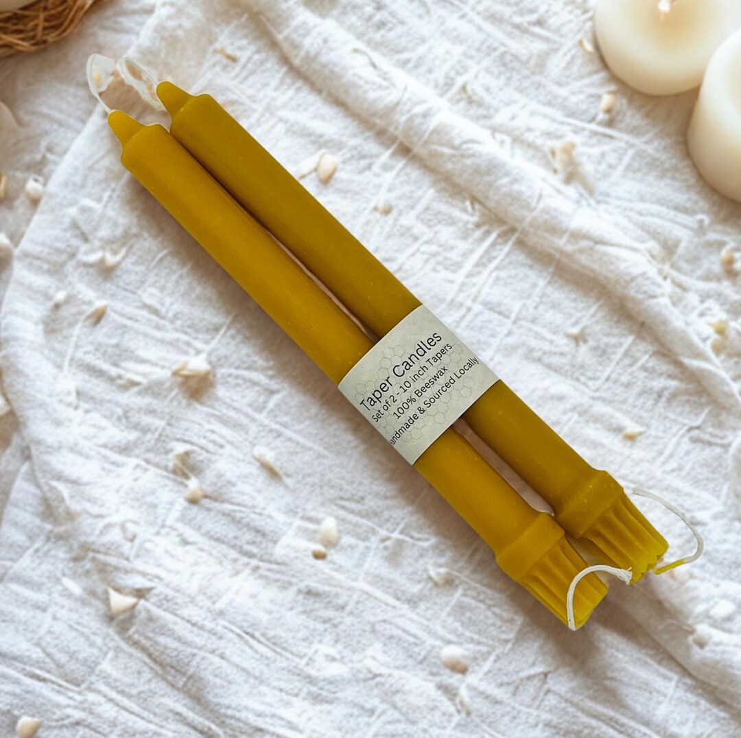 Set of 2 Beeswax 10" Taper Candles, 100% Pure Beeswax, Non-toxic ...