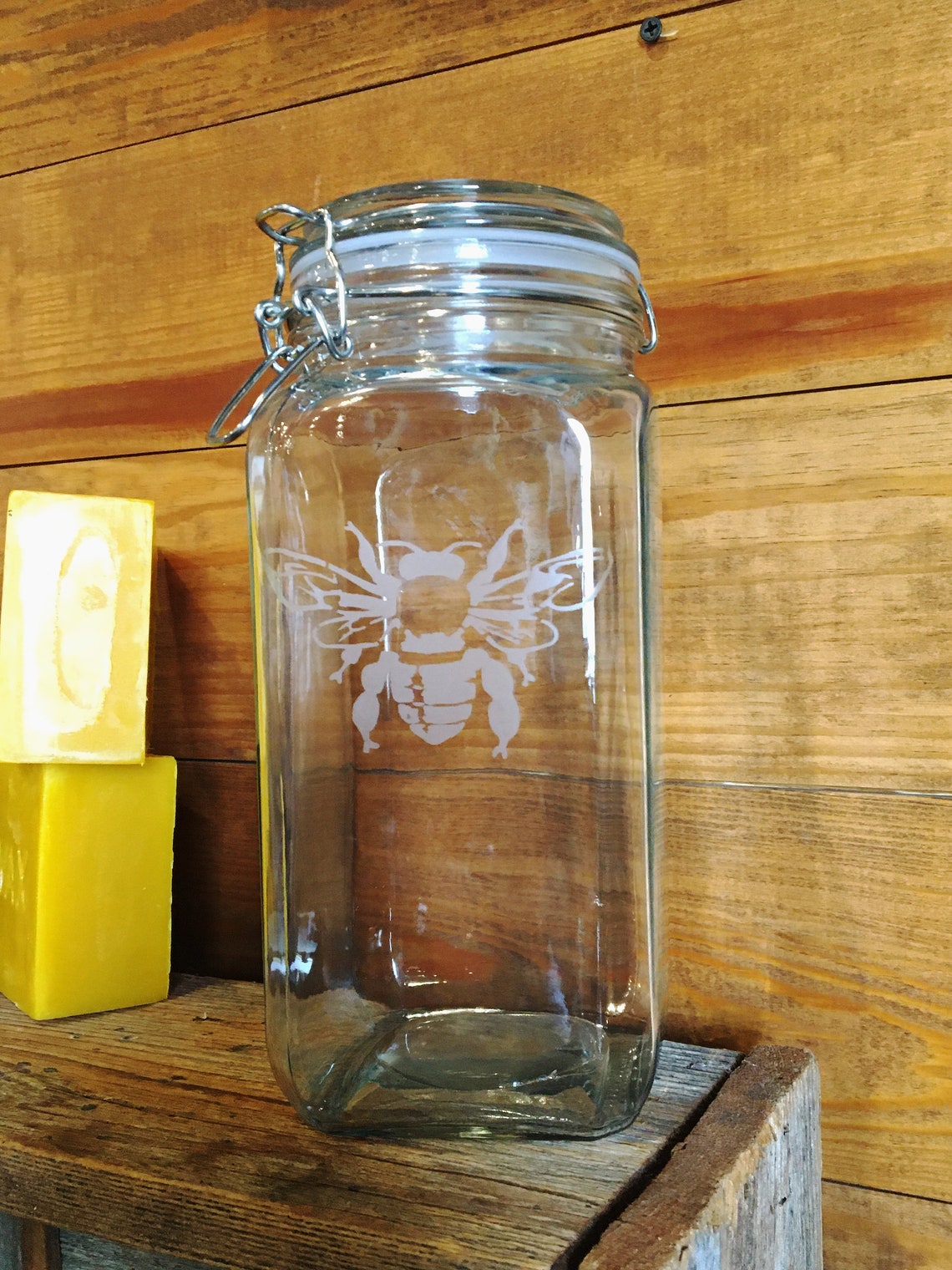 Etched Honey Bee Glass Canister With Lid Cool Beekeeper Gift - Etsy