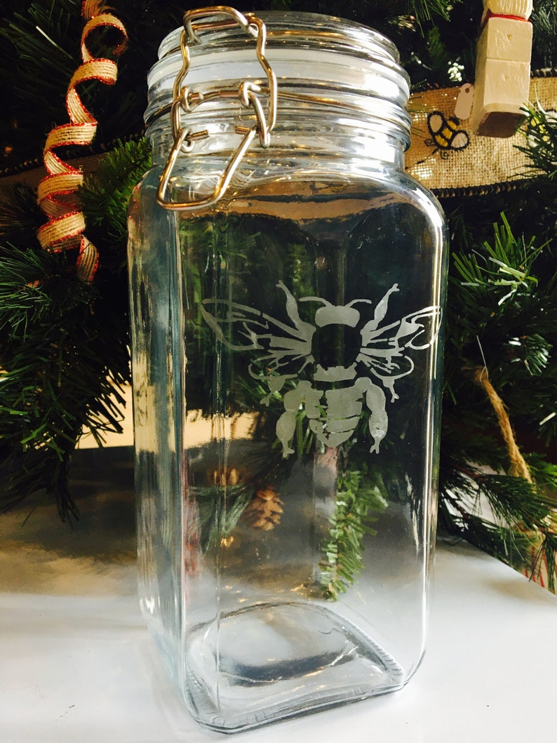 Etched Honey Bee Glass Canister With Lid Cool Beekeeper Gift - Etsy