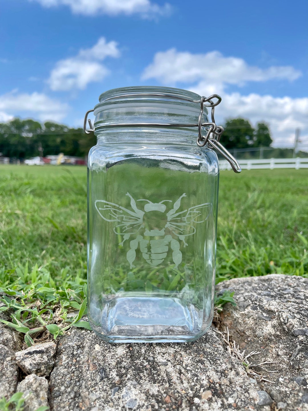 Small or Medium Etched Honey Bee Glass Canister, Beekeeper Gift, Beekeeping, Father's Day ...