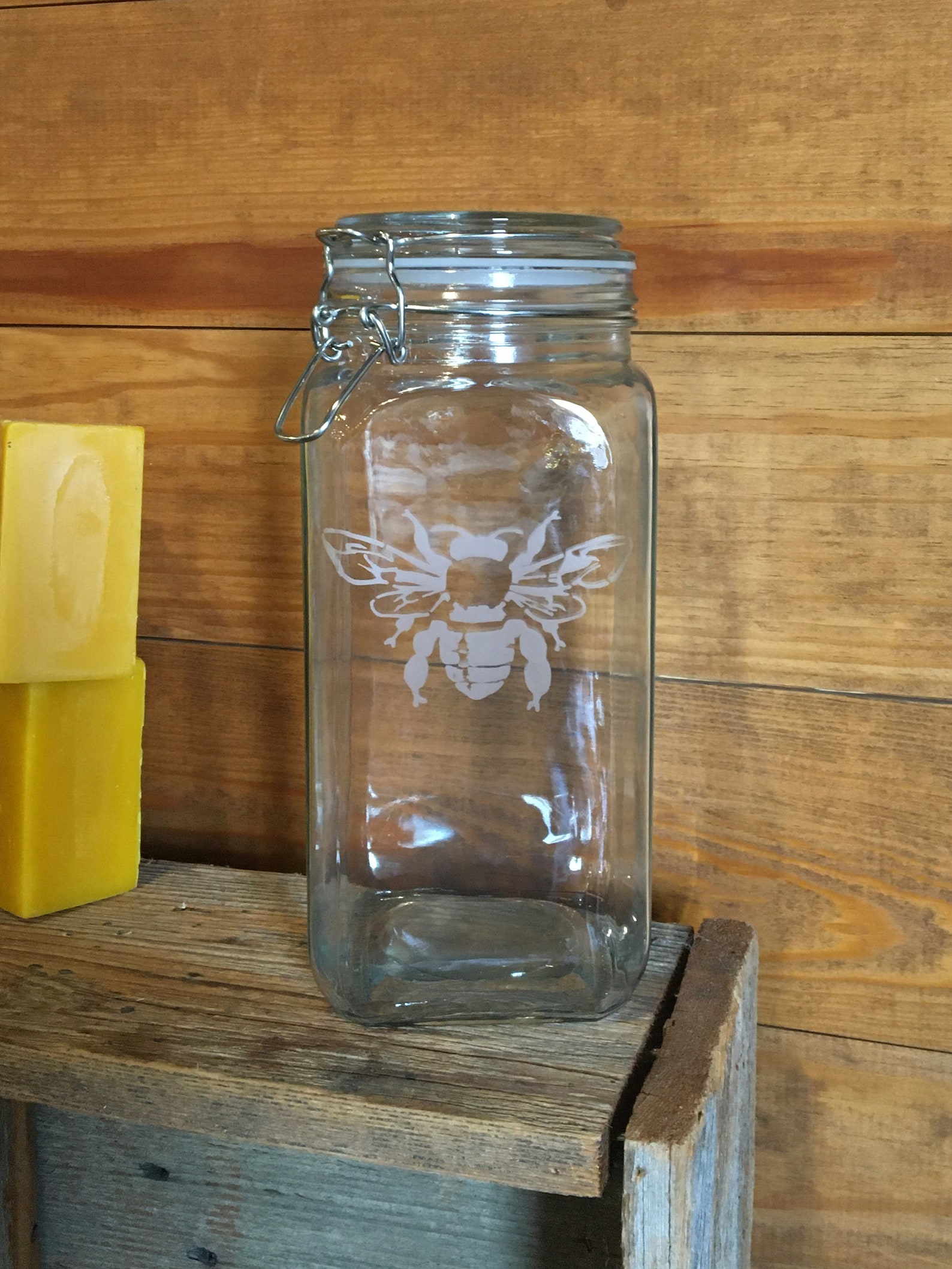 Etched Honey Bee Glass Canister With Lid Cool Beekeeper Gift - Etsy