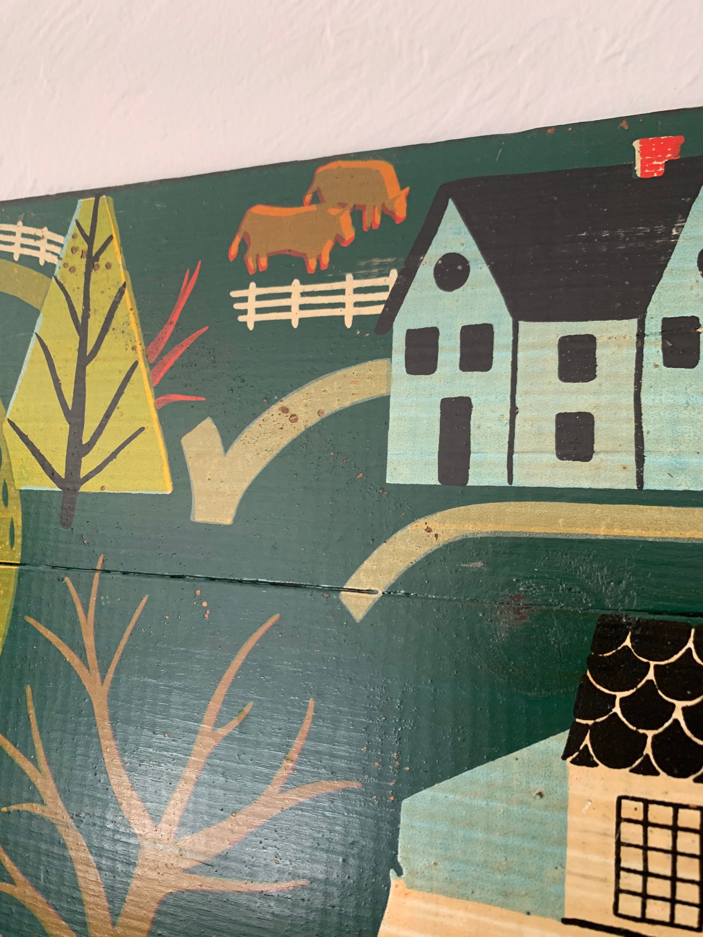 Vintage George Nathan Folk Art Wood Panel - Etsy