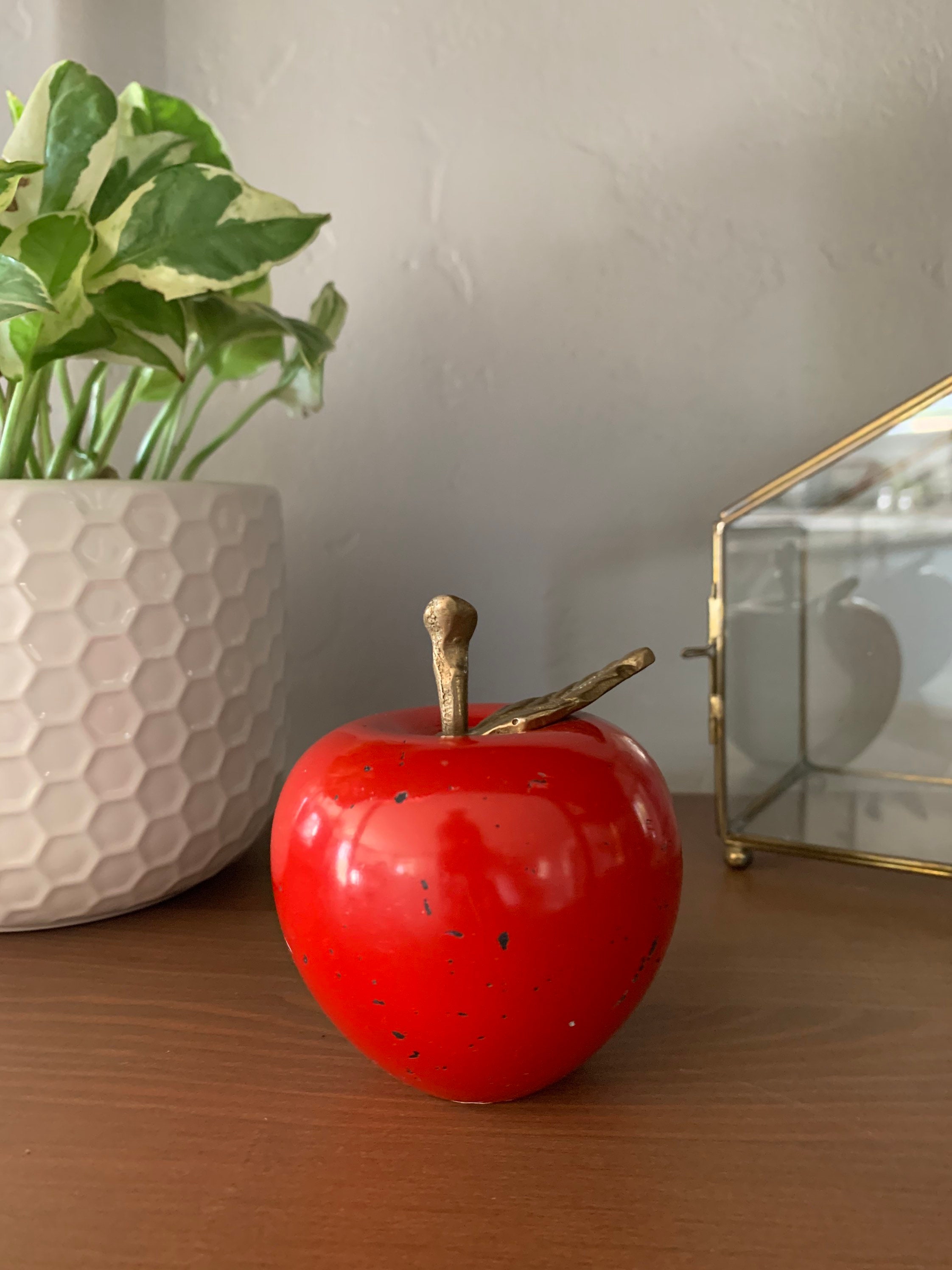Vintage Red Enamel Apple Paperweight | Etsy