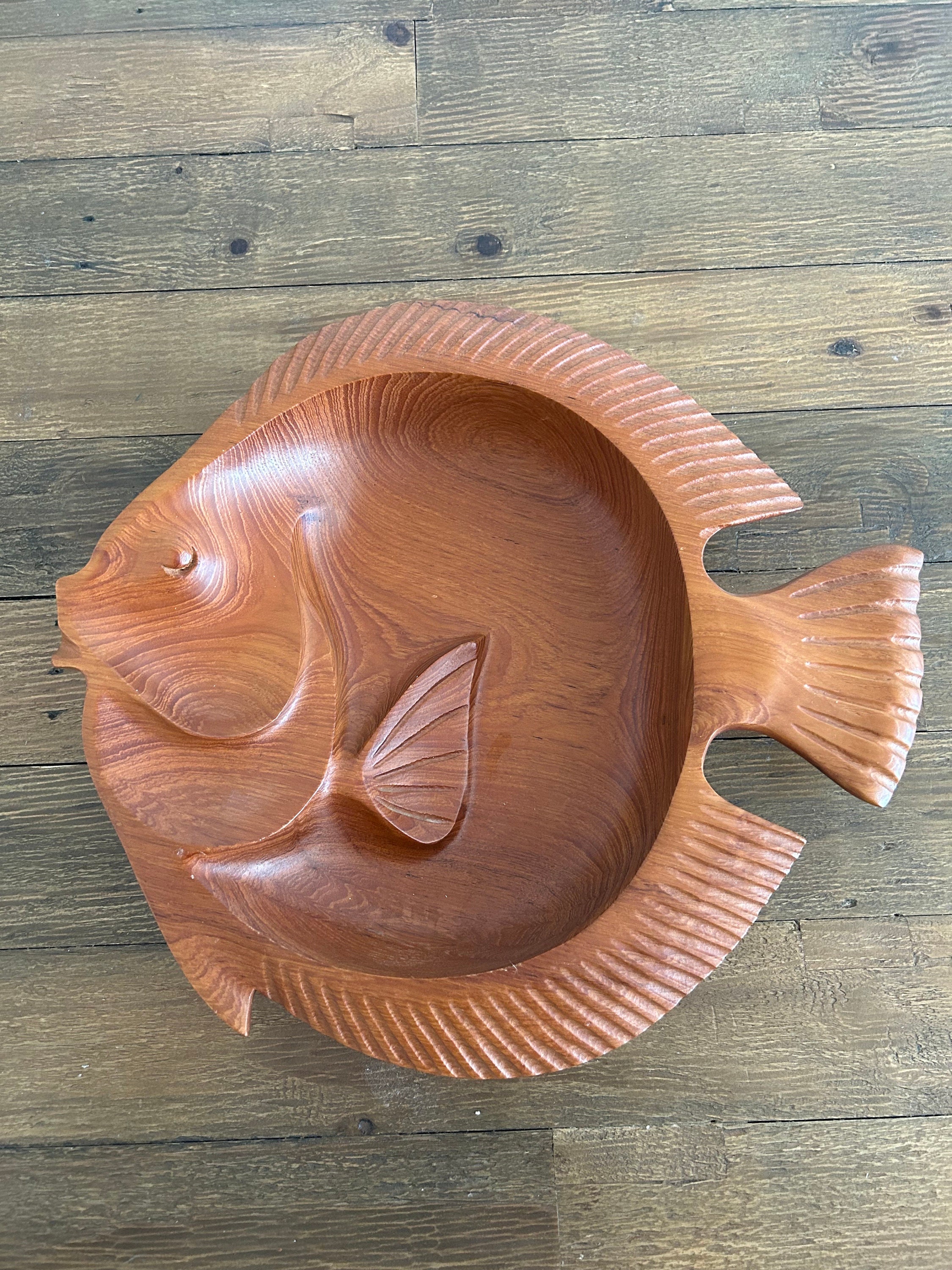 MCM Hand Carved Teak Fish Bowl - Etsy
