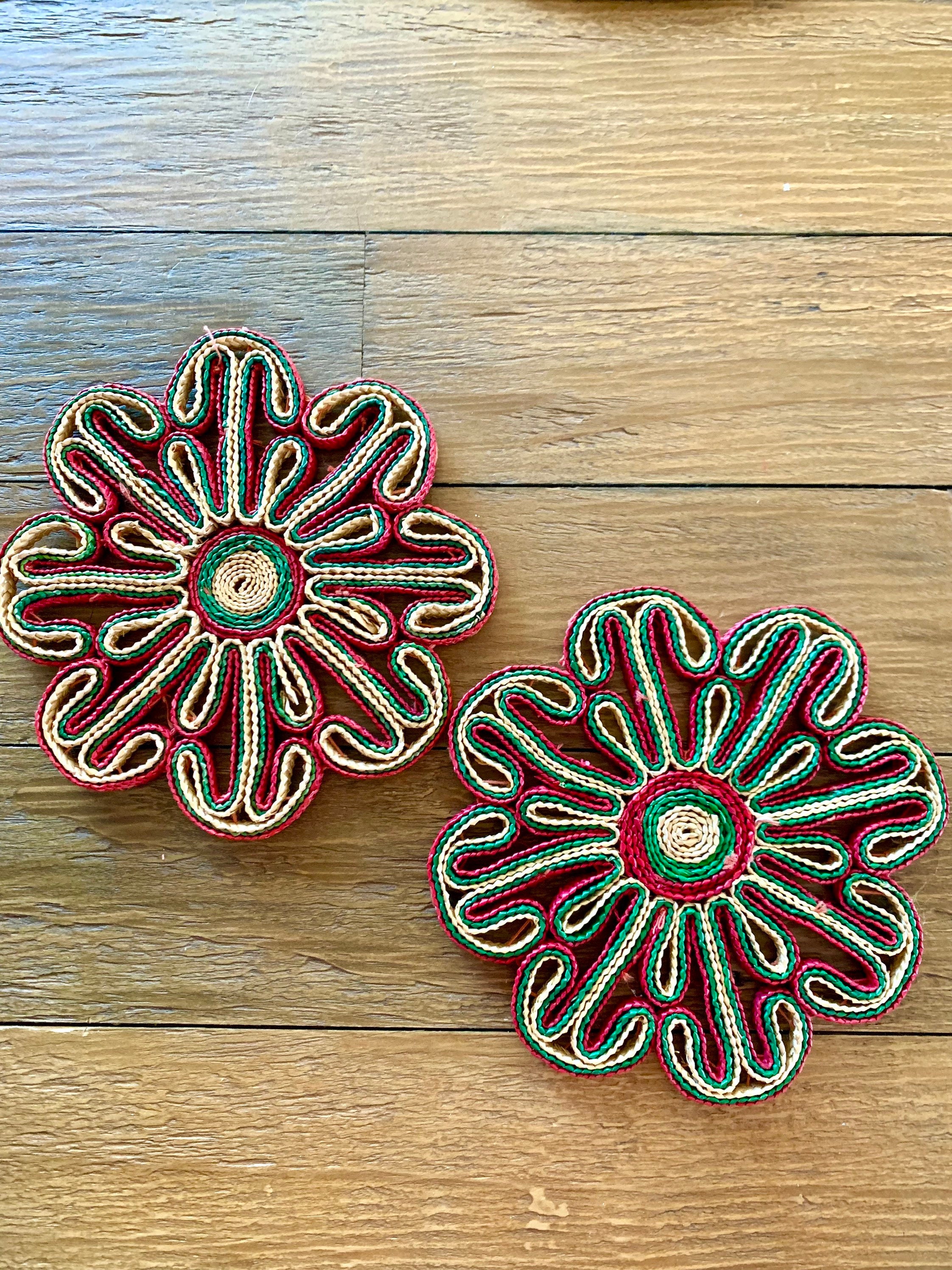 Vintage Colorful Woven Floral Trivet - Etsy