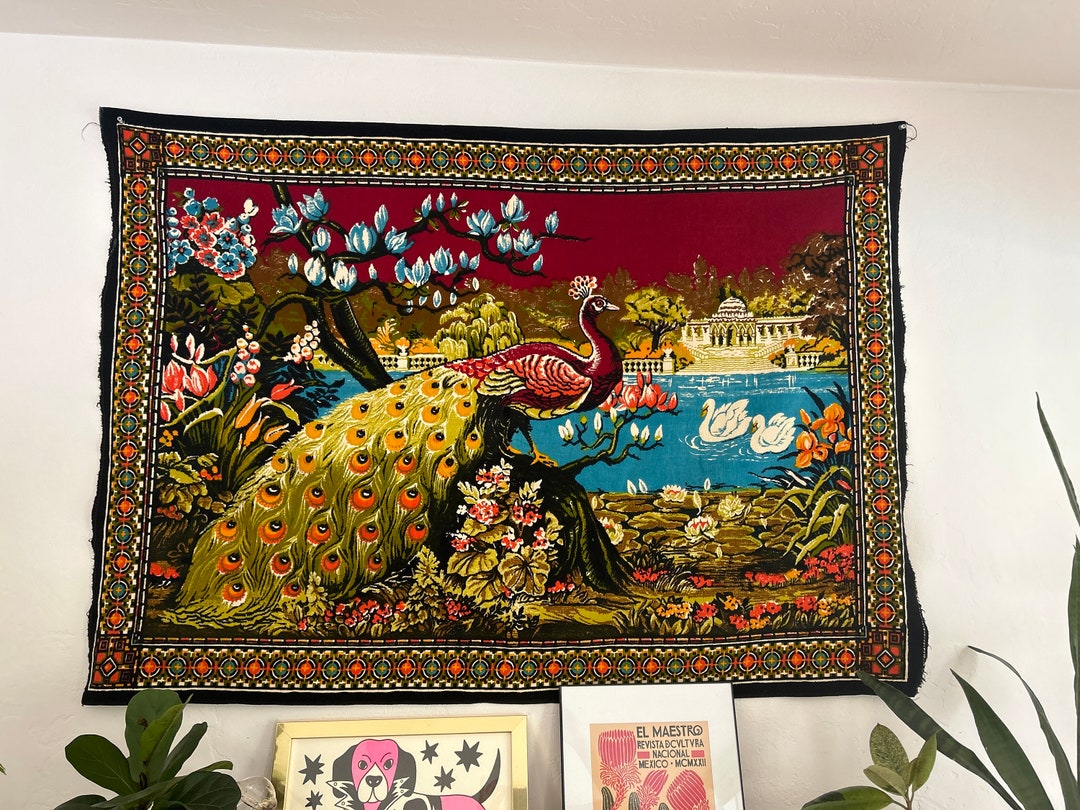 Vintage Peacock Tapestry Wall Hang - Etsy