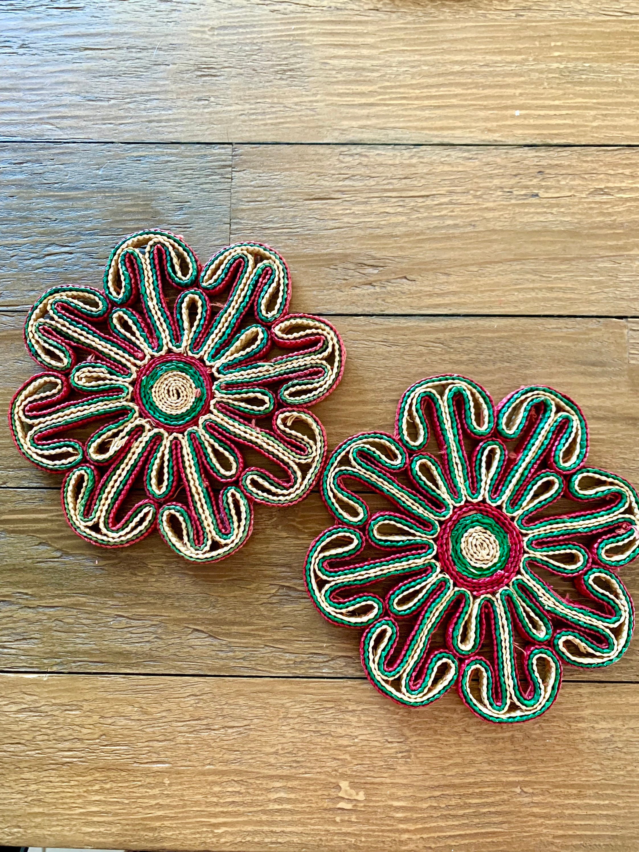 Vintage Colorful Woven Floral Trivet - Etsy