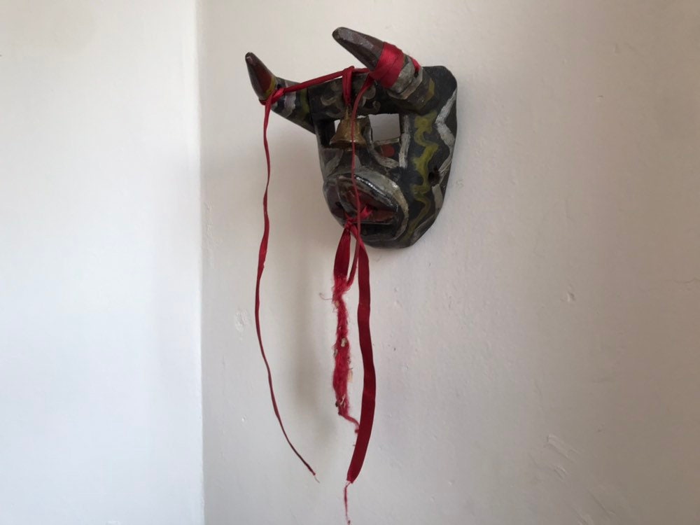 Vintage bull dance mask with bell. | Etsy