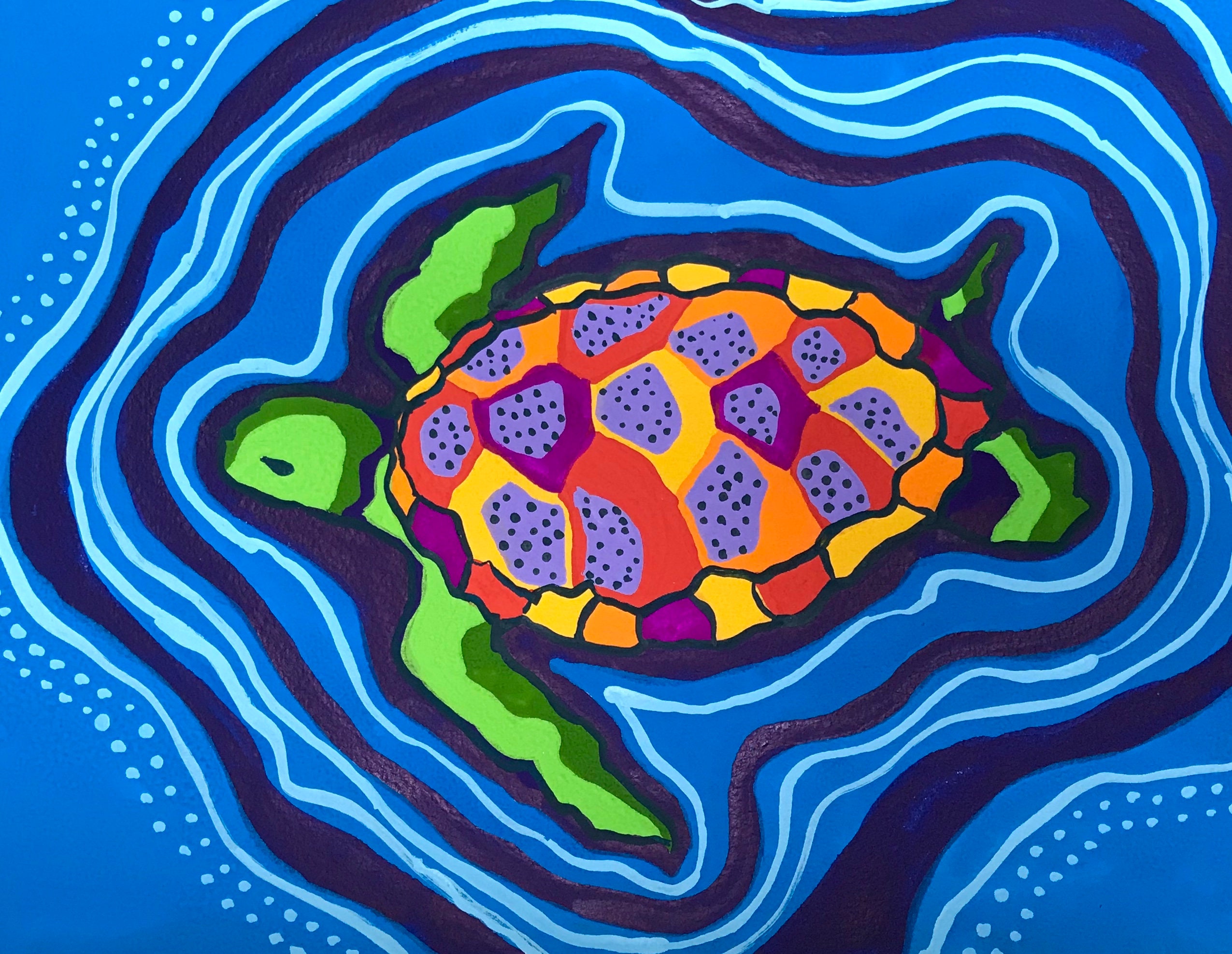 Sea Turtle Gouache Painting, Colorful Sea Turtle Painting, Sea Turtle ...