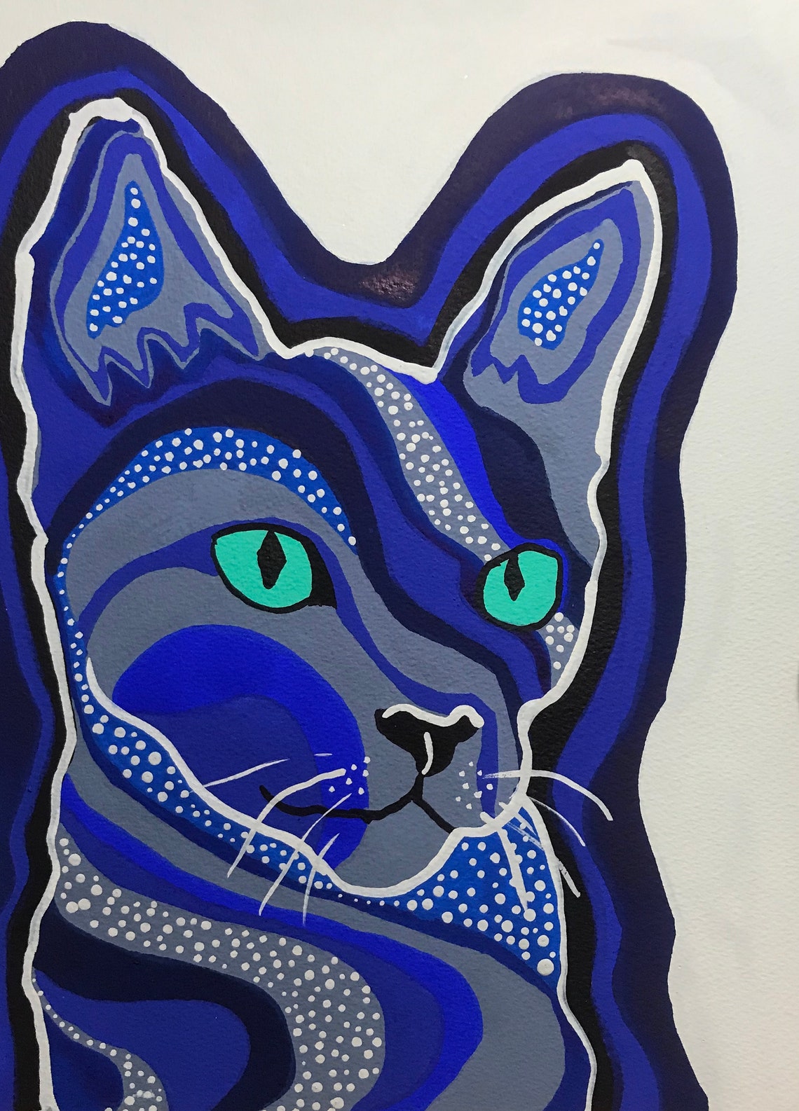 Blue Cat Gouache Painting Blue Cat Gouache Portrait Prussian - Etsy.de