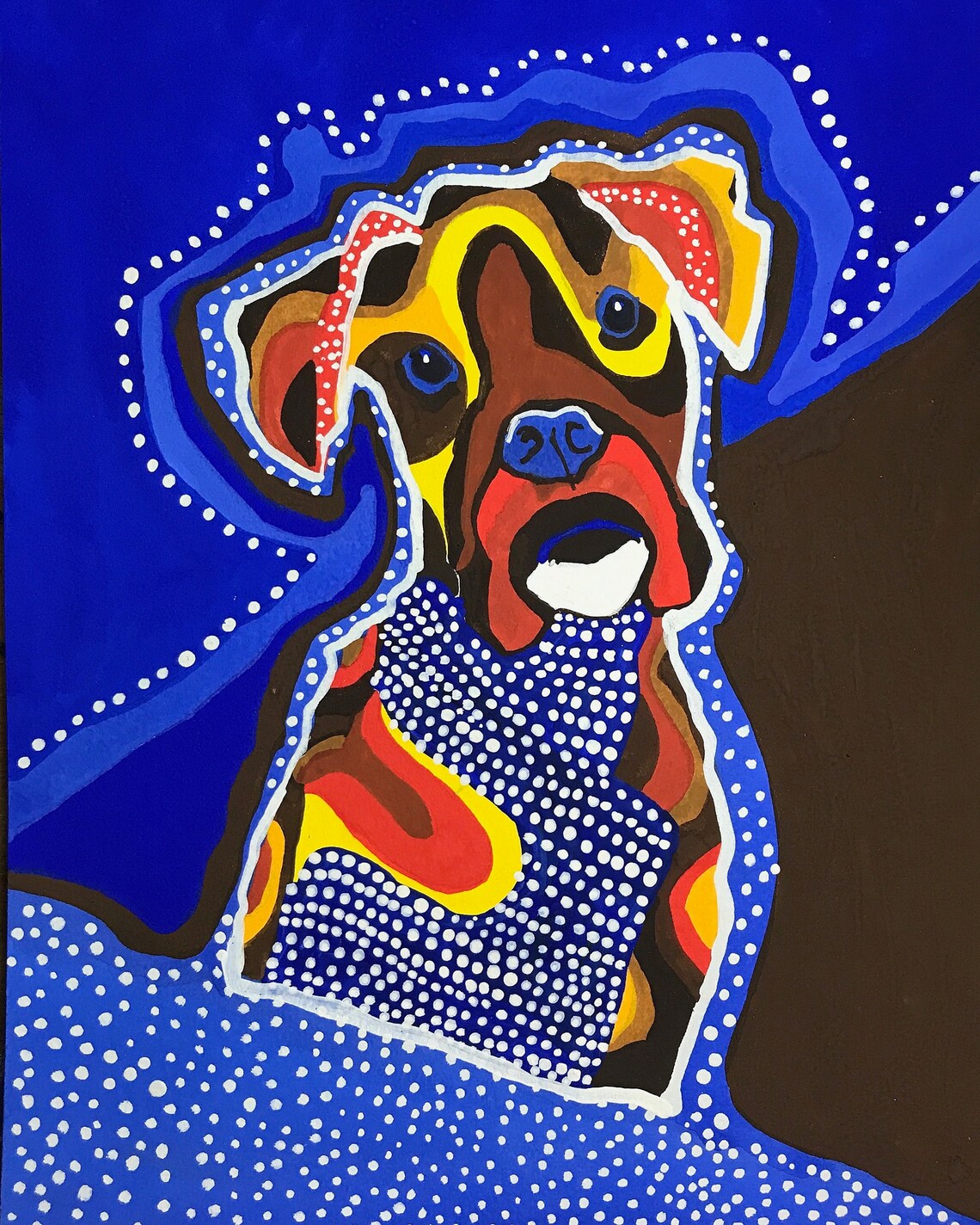 Boxer Gouache Painting, Boxer Portrait Painting, Multicolor Boxer ...