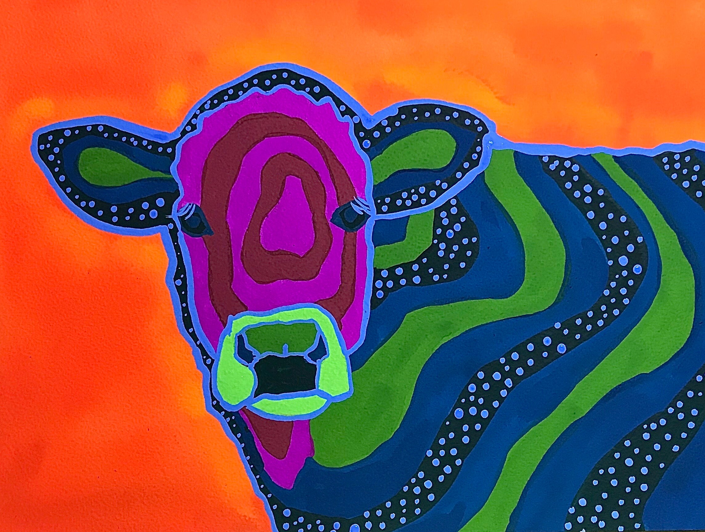 Multicolor Cow Gouache Painting, Cow Painting, Cow Portrait, Cow Home ...