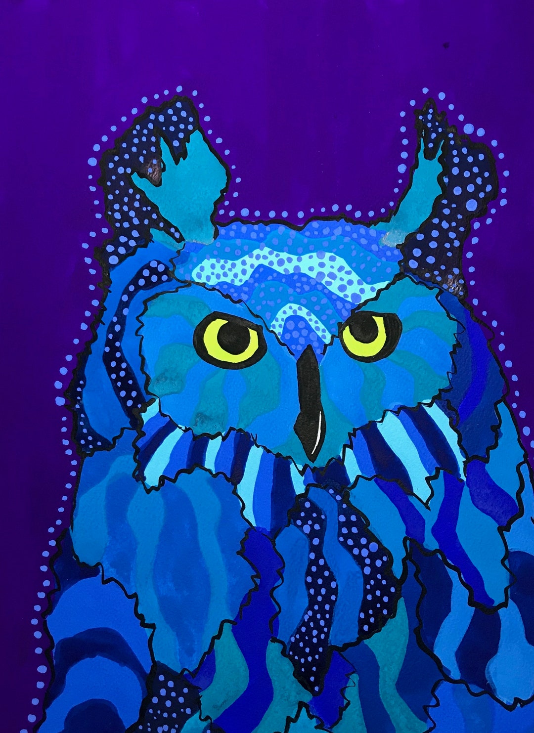 Pintura de Búho Azul Gouache, Pintura de Retrato de Búho Azul, Pintura ...