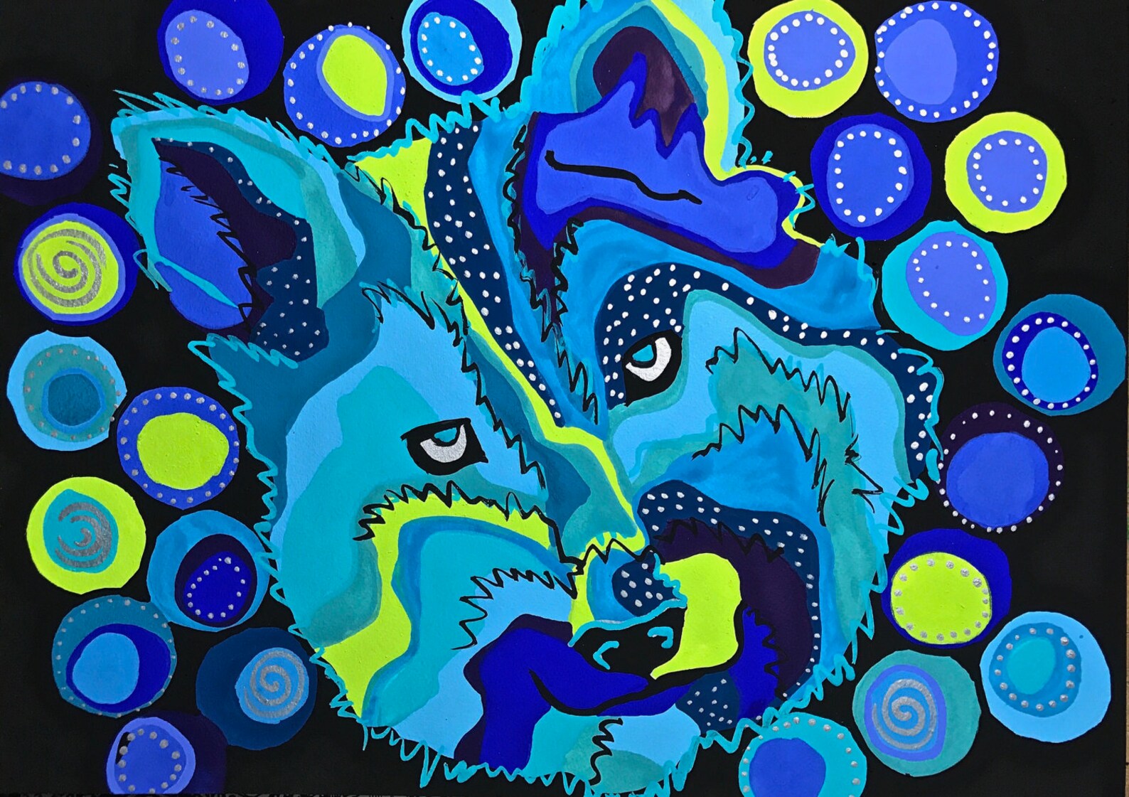 Bluewolf Gouache Painting, Bluewolf Portrait Painting, Wolf Painting ...