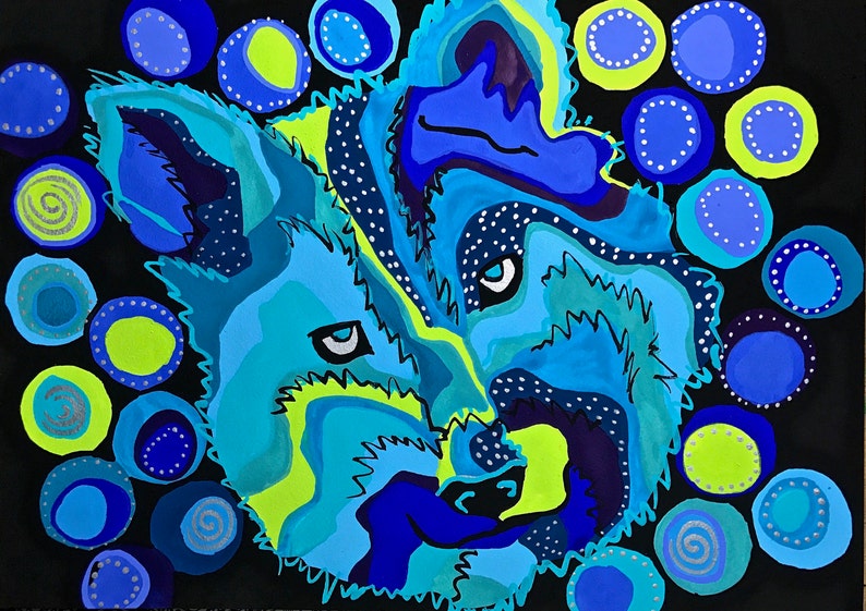 Bluewolf Gouache Painting, Bluewolf Portrait Painting, Wolf Painting ...
