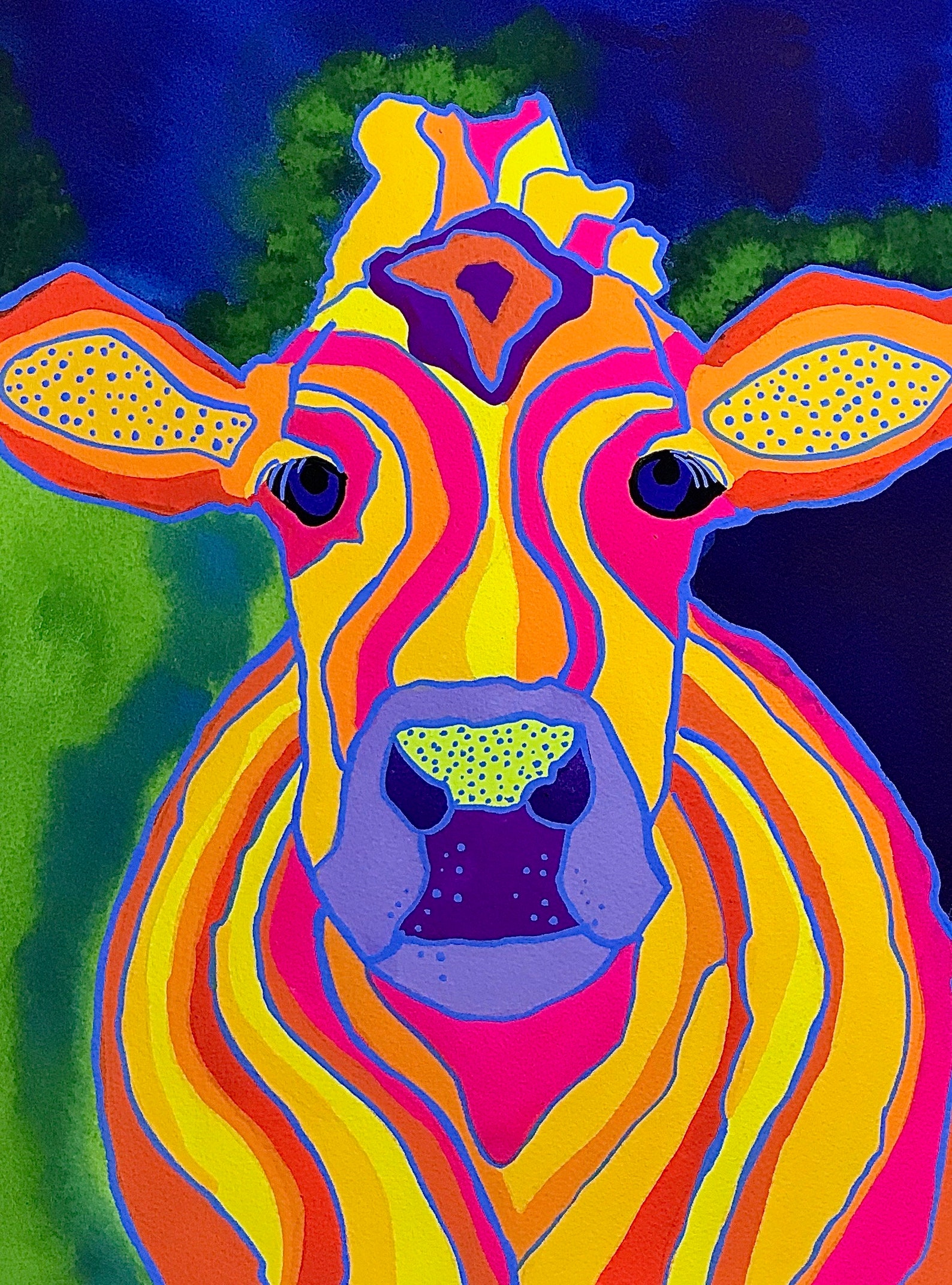 Multicolor Cow Gouache Painting, Cow Gouache Painting, Cow Portrait ...