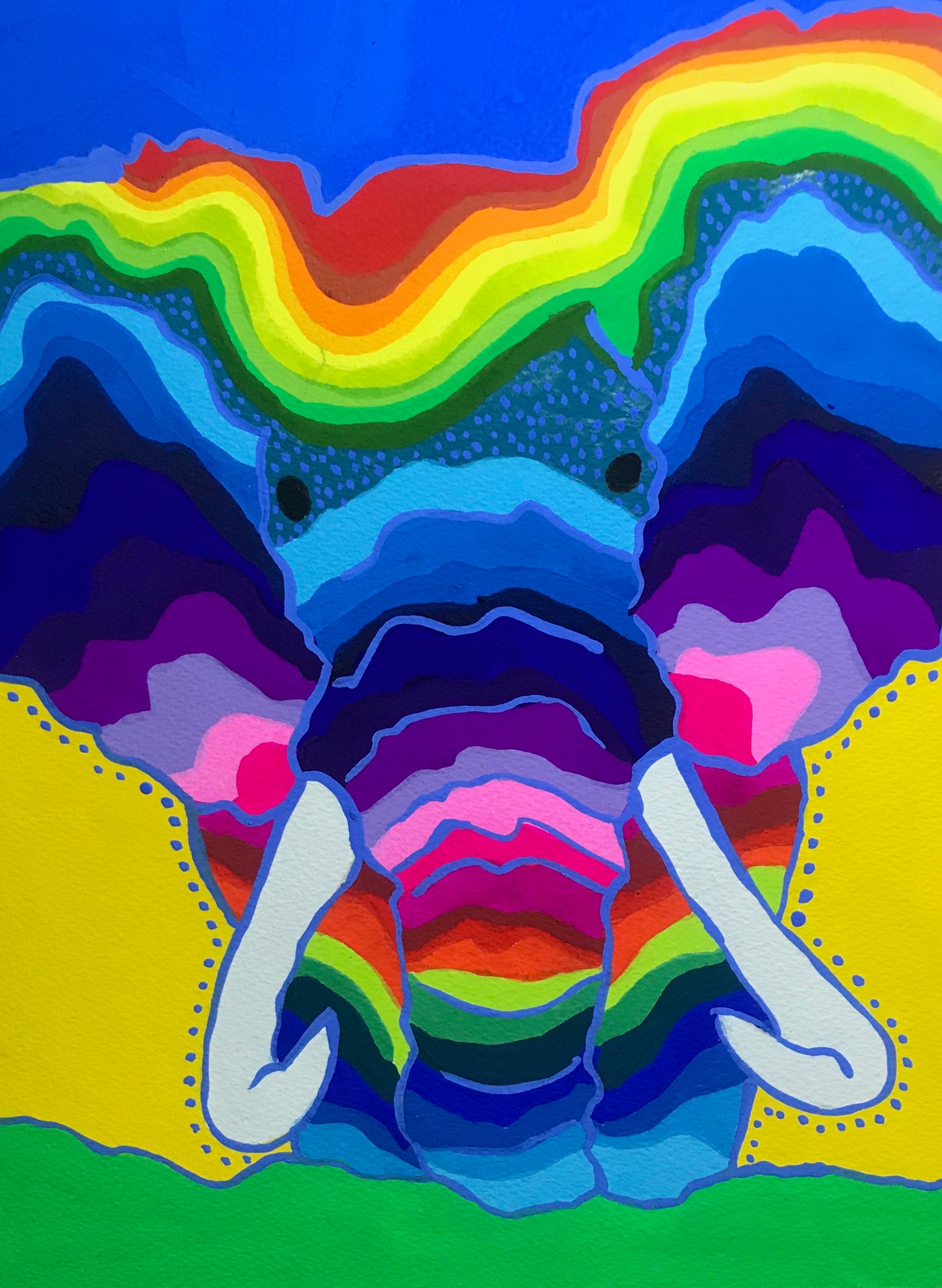 Rainbow Elephant Gouache Painting, Multicolor Elephant Painting ...