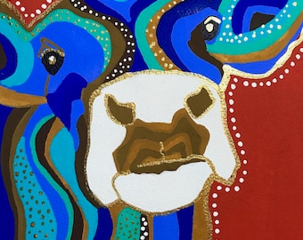 Cow Gouache Painting, Cow Portrait, Cow Painting, Multicolor Cow ...
