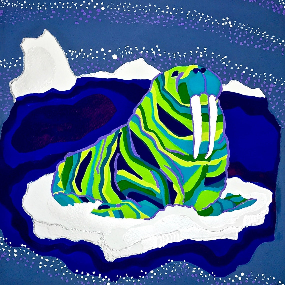 Walrus on Ice Painting, Walrus Art, Bold, Colorful Walrus Art, Walrus ...