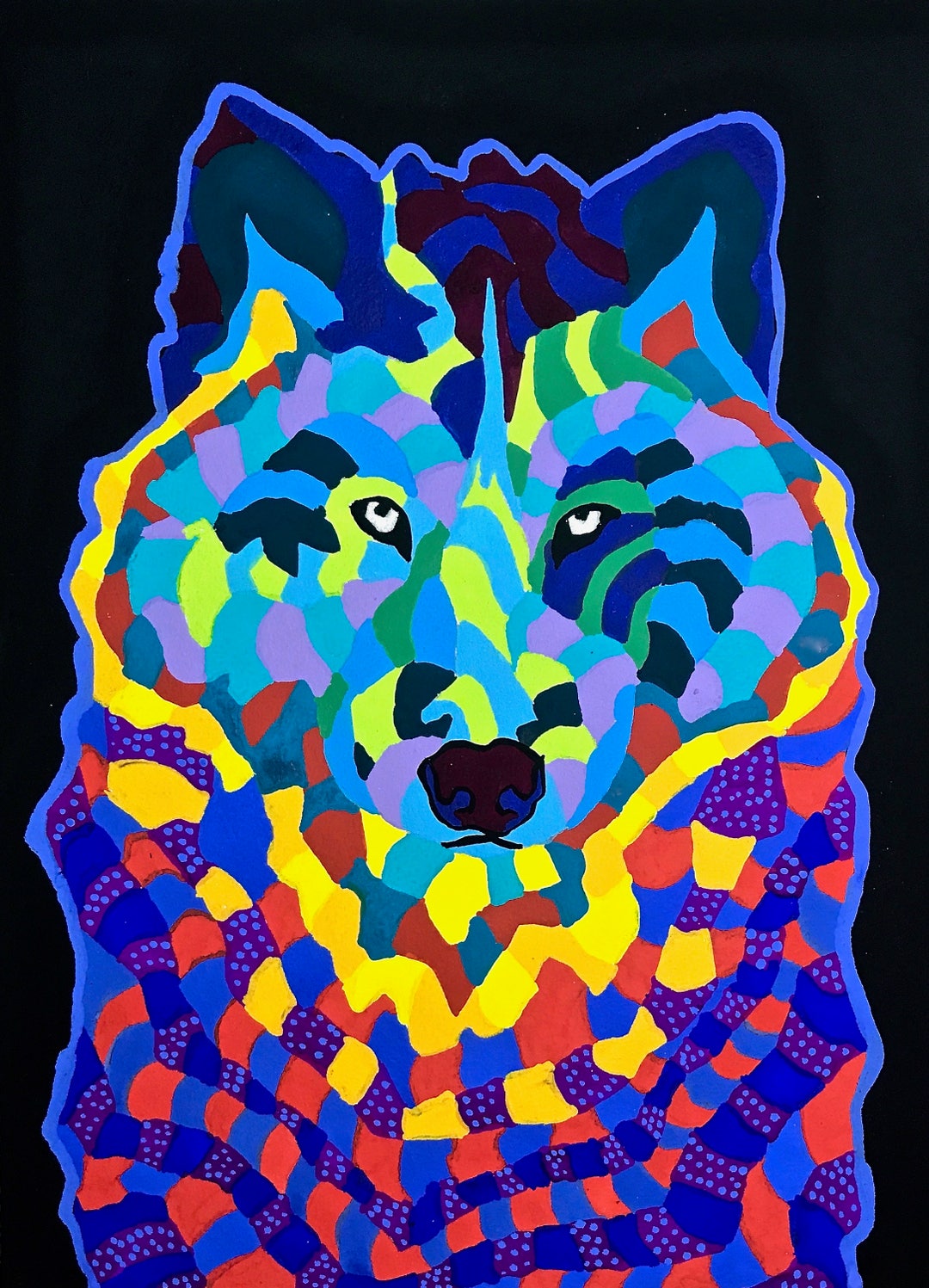Wolf Gouache Painting, Multicolor Wolf Painting, Wolf Portrait Painting ...