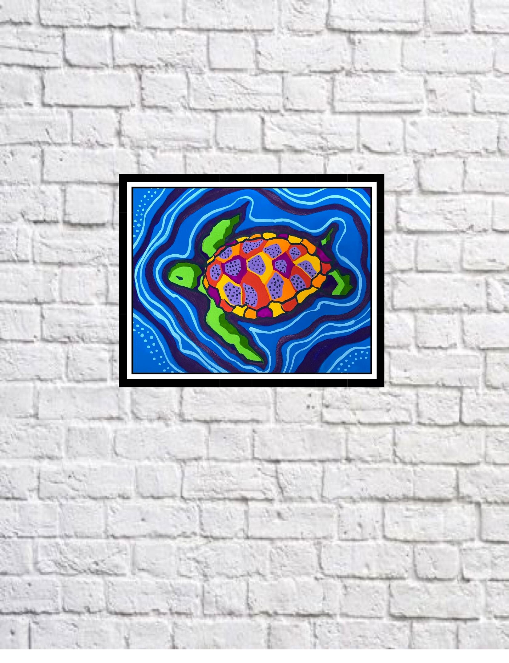 Sea Turtle Gouache Painting, Colorful Sea Turtle Painting, Sea Turtle ...