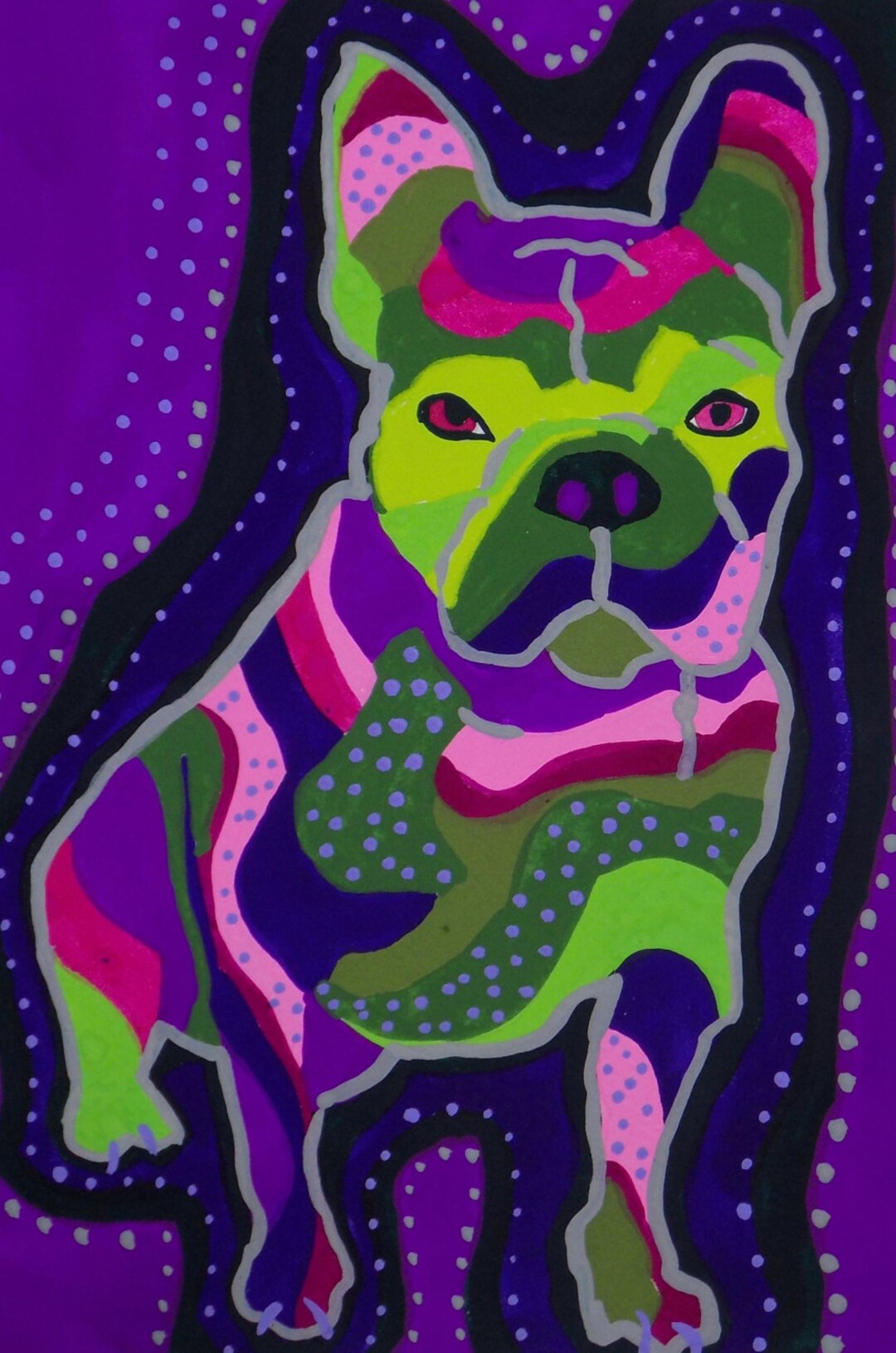 Pug Gouache Painting, Pug Painting, Pug Wall Art, Multicolor Pug ...