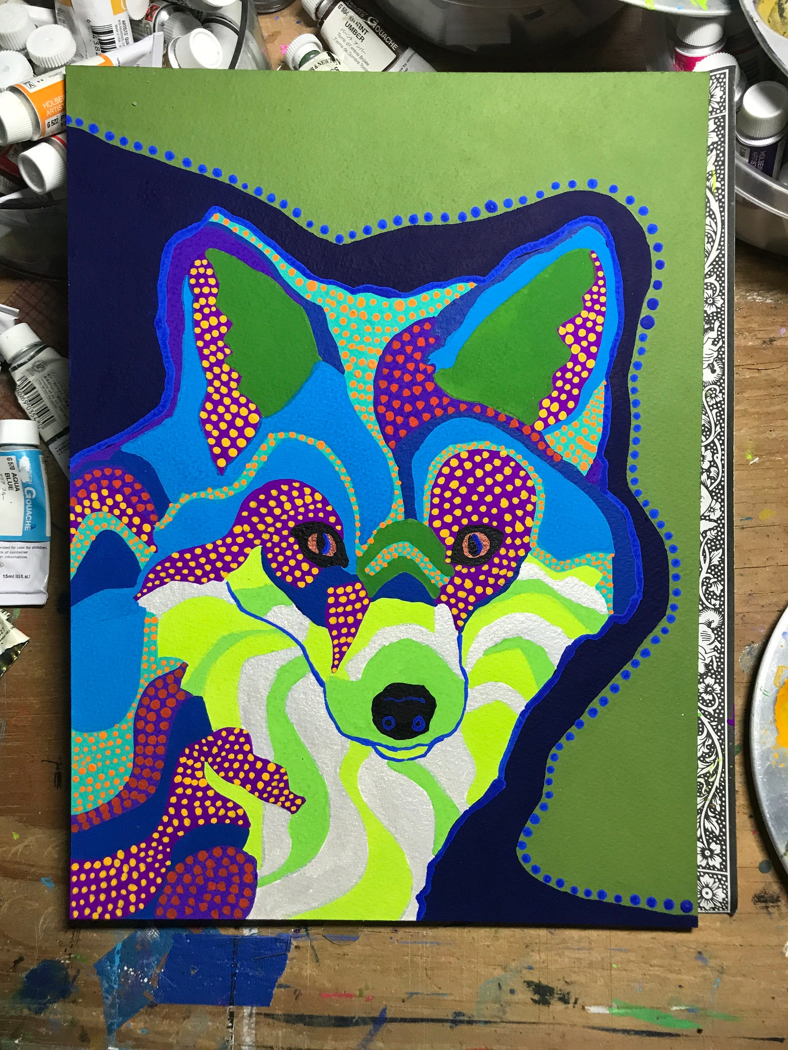 Fox Gouache Painting, Fox Portrait Painting, Multicolor Fox Painting ...