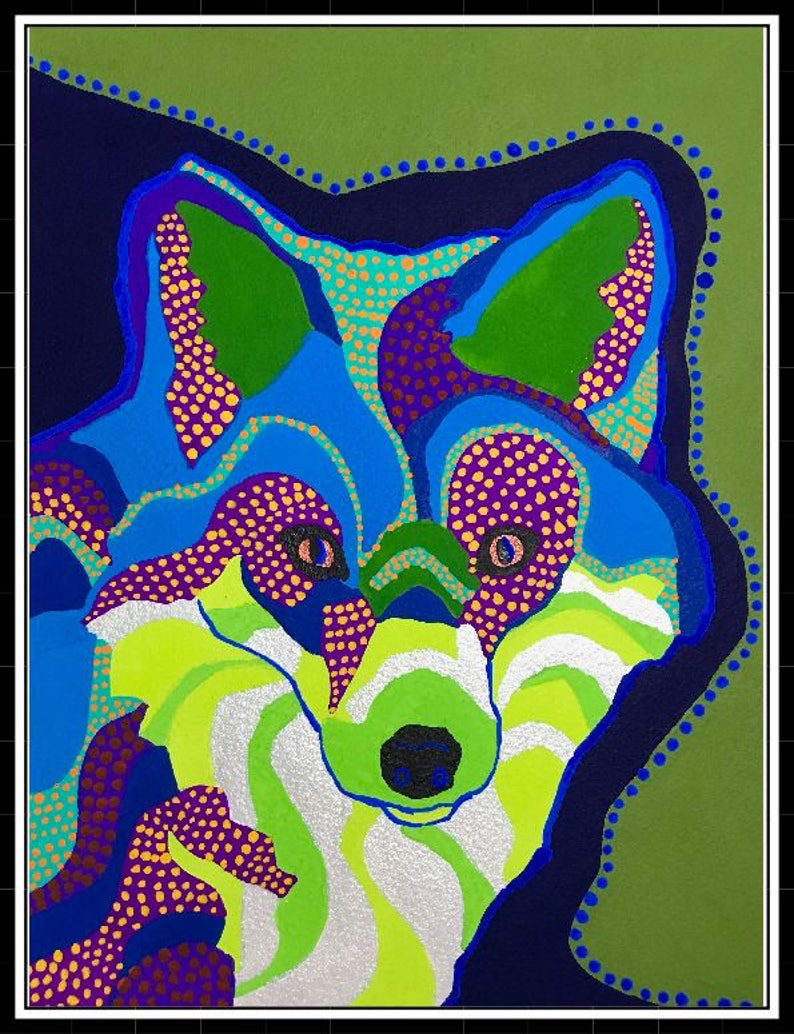 Fox Gouache Painting, Fox Portrait Painting, Multicolor Fox Painting ...