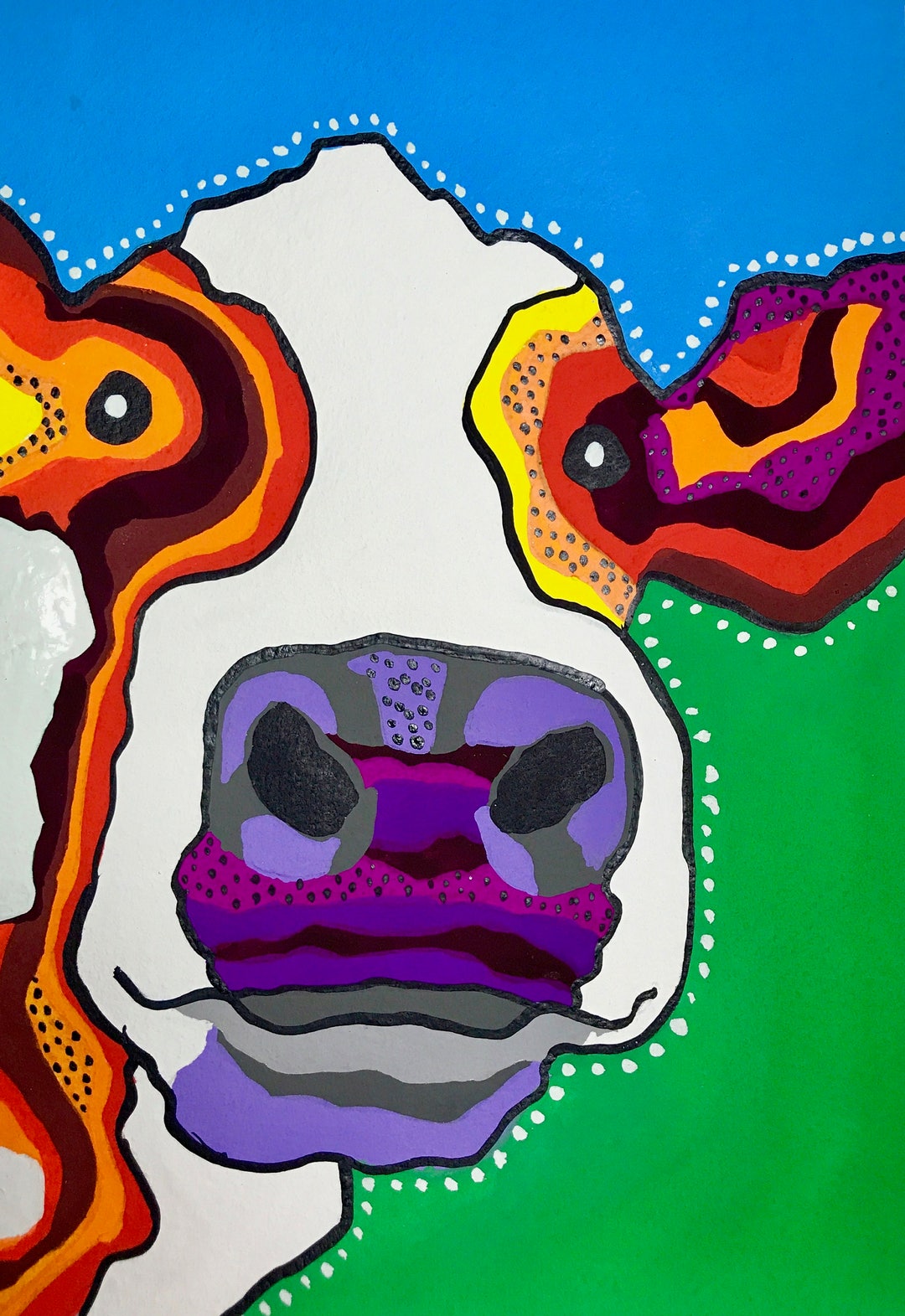 Cow Gouache Painting, Cow Portrait, Cow Painting, Multicolor Cow ...