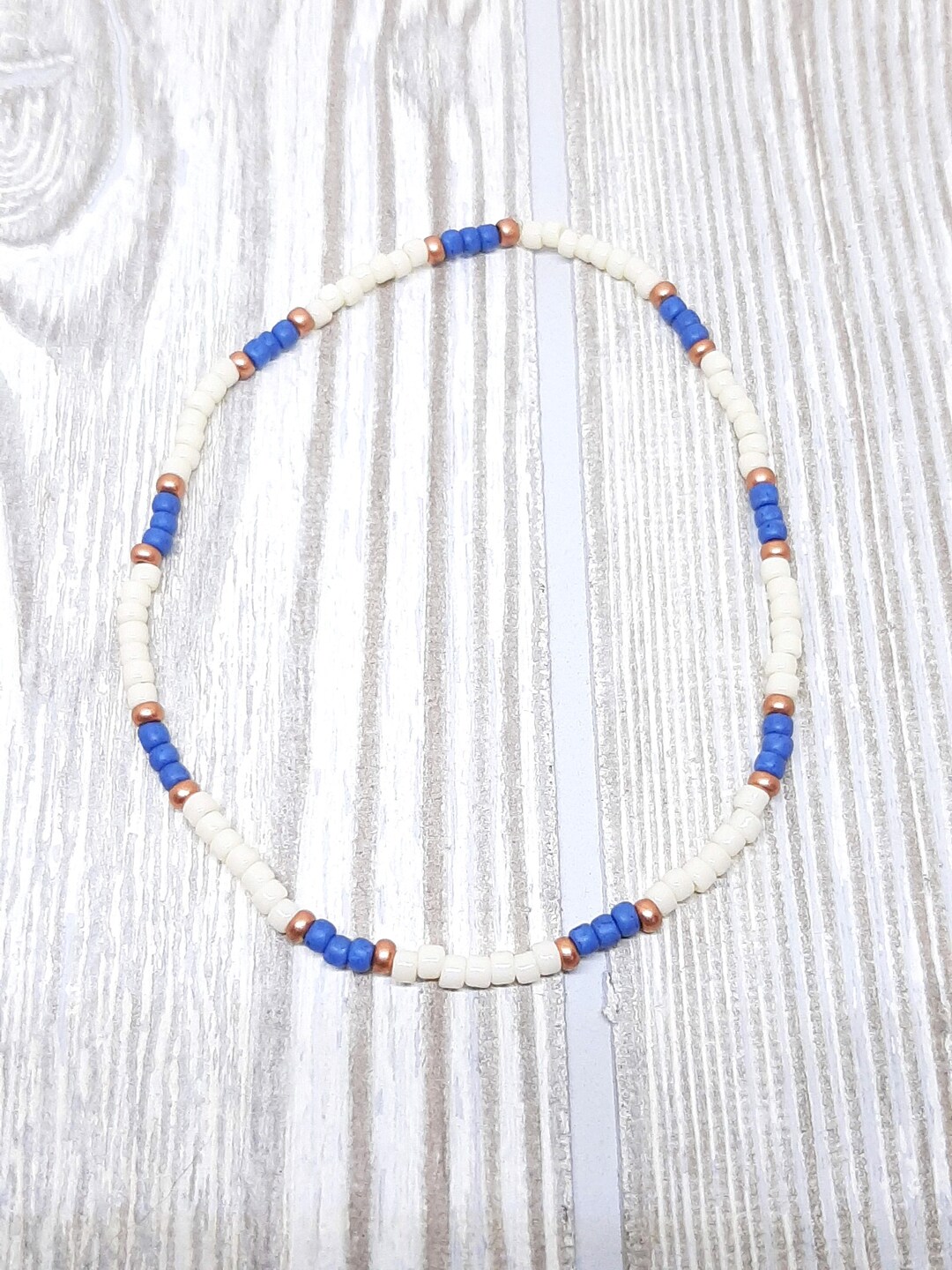 Cream, Copper, and Matte Slate Blue Stretch Ankle Bracelet. Stackable ...