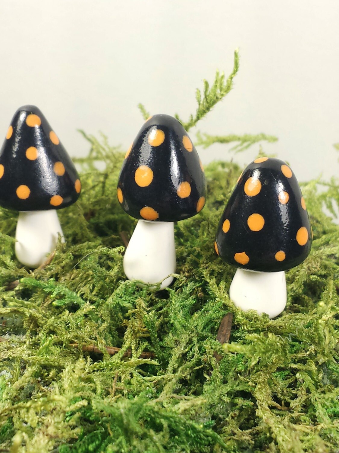 Miniature fairy garden mushrooms. Black and orange. Fairy | Etsy