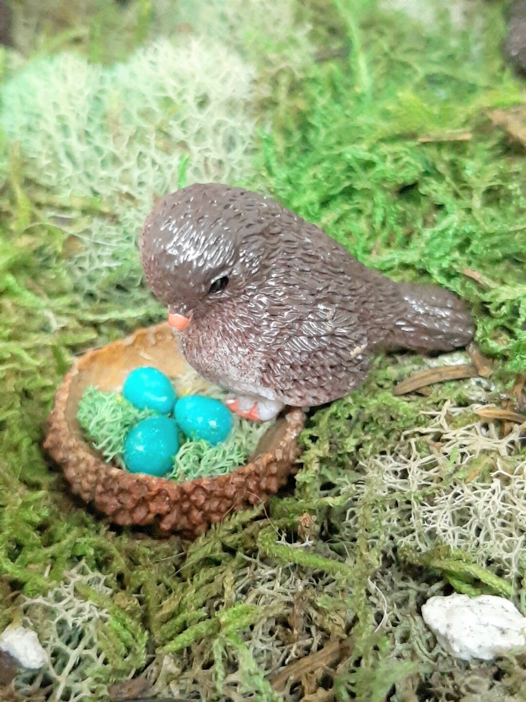 Fairy Garden Miniature Bird Nest With 3 Eggs and Brown Bird. - Etsy