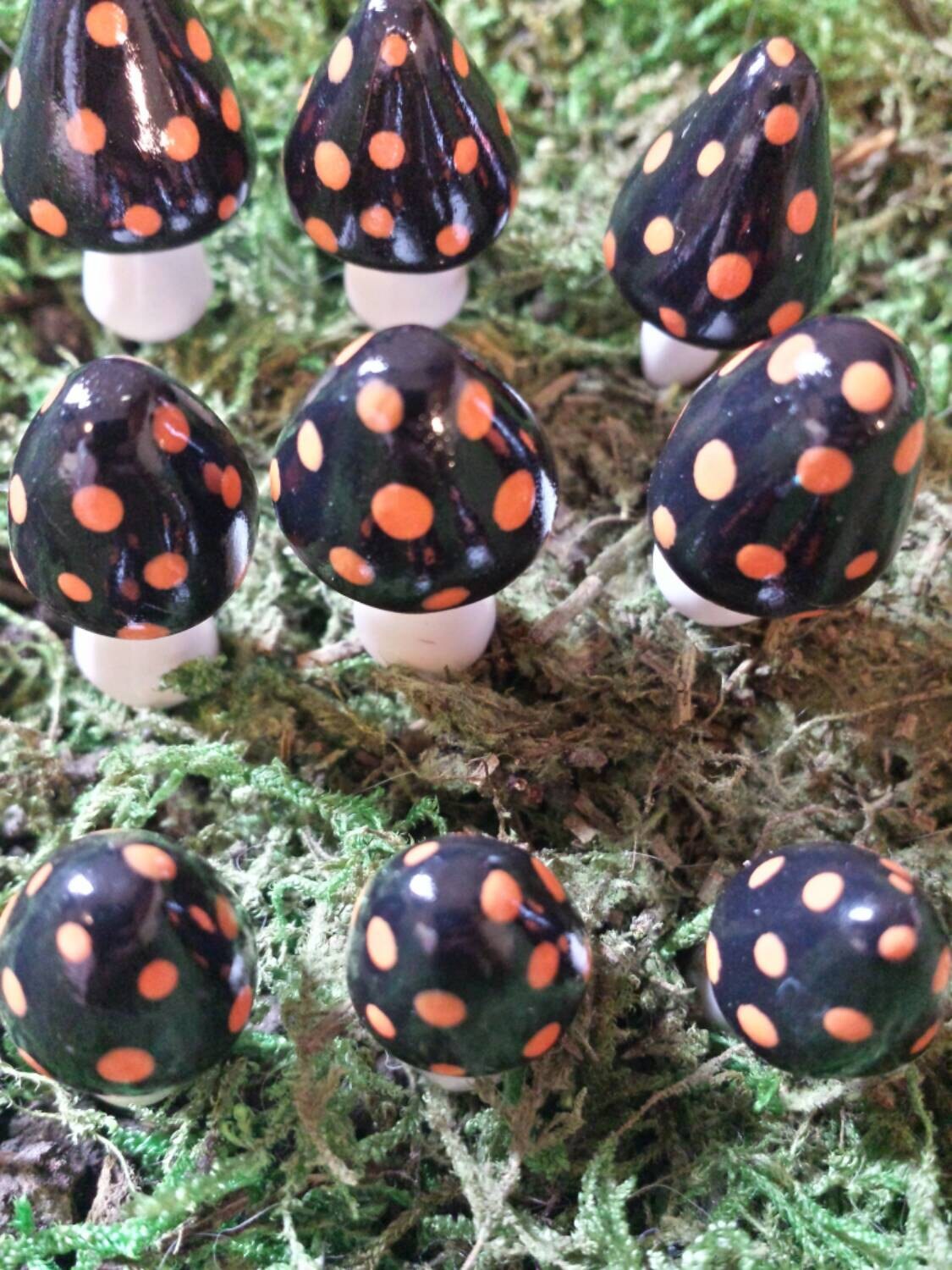 Miniature Fairy Garden Mushrooms. Black and Orange. Fairy - Etsy