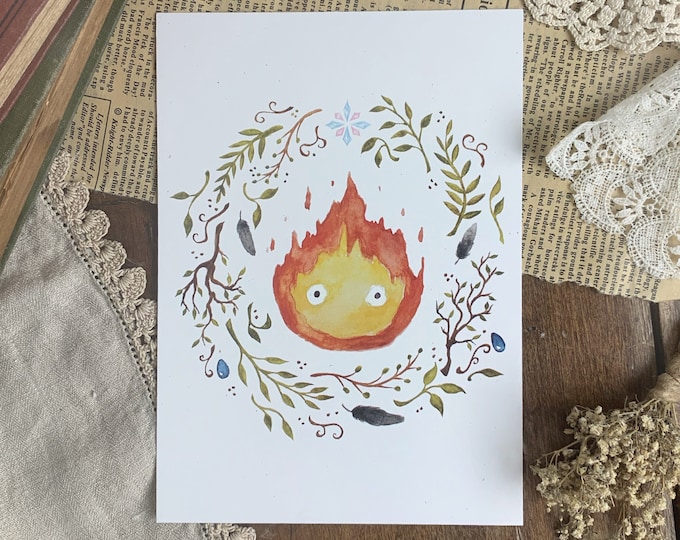 Calcifer Howl's Moving Castle Watercolor Print - Etsy