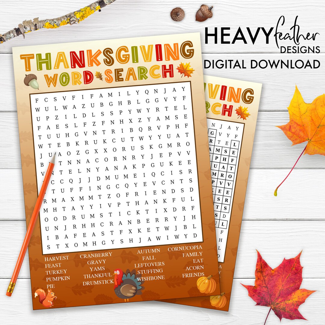 Thanksgiving Word Search Game, Printable Word Search, Instant Digital ...