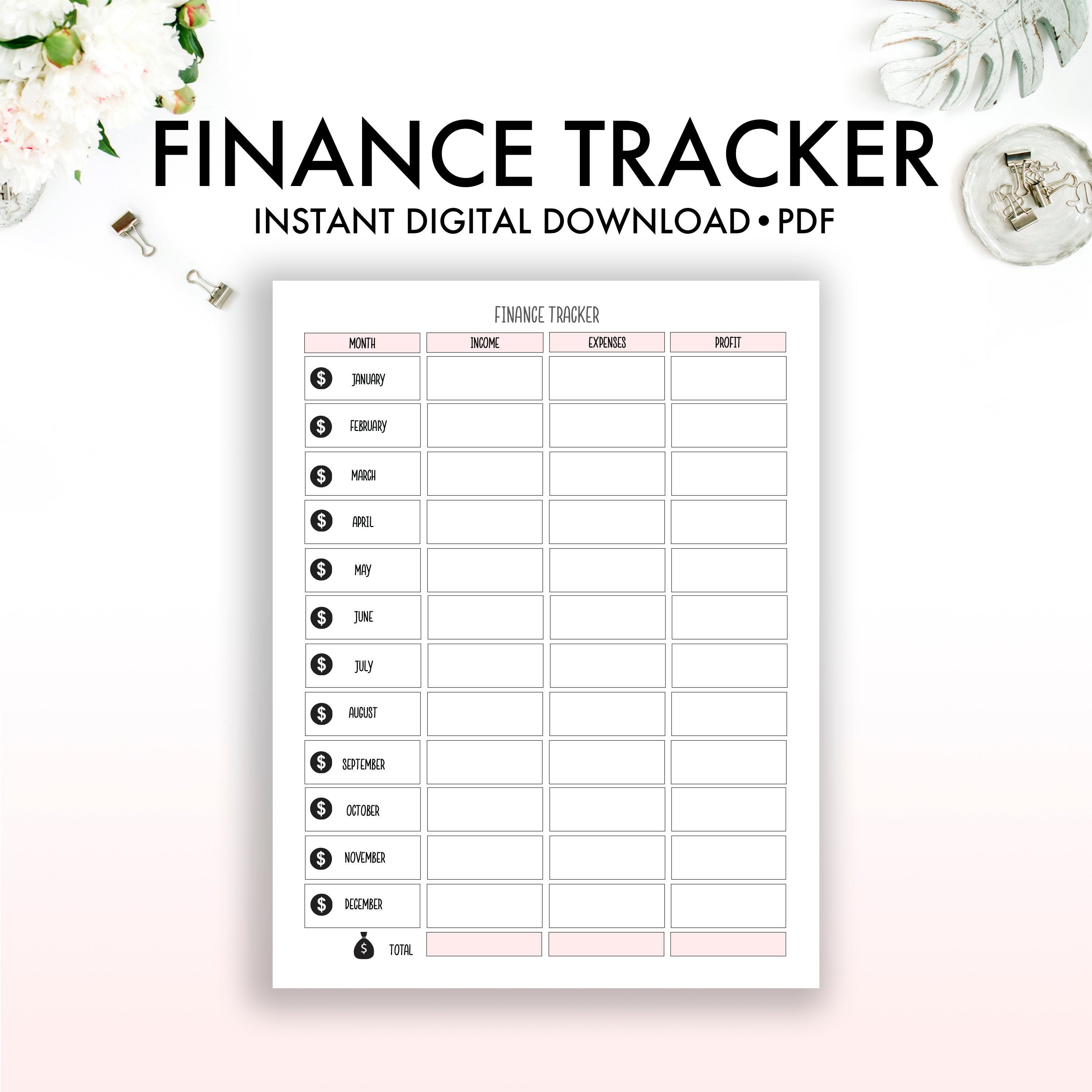 Finance Tracker One Page Printable PDF INSTANT Digital - Etsy 日本
