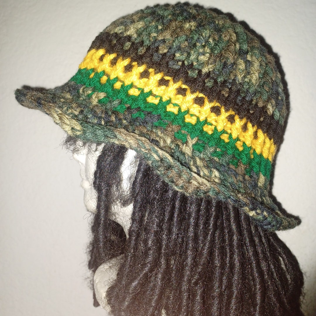 Custom Jamaican Stripe Ribbed B-boy Bucket Hat // Crochet Hats // OOAK ...