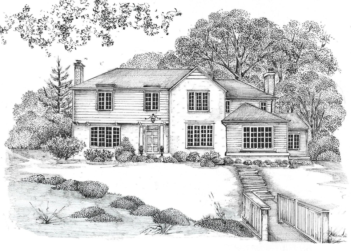 Custom House Portrait/ Pen and Ink House Drawing/ Realtor Gift/ Pen and ...