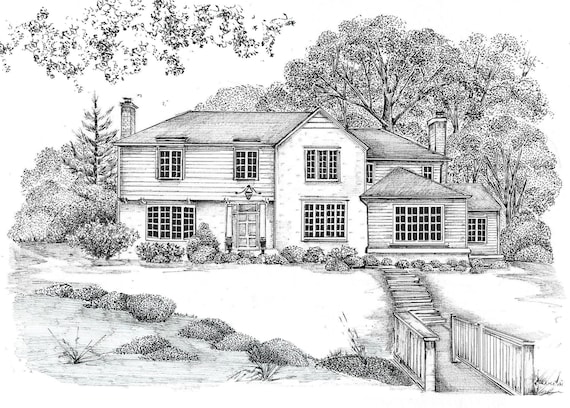 Custom House Portrait/ Pen and Ink House Drawing/ Realtor | Etsy