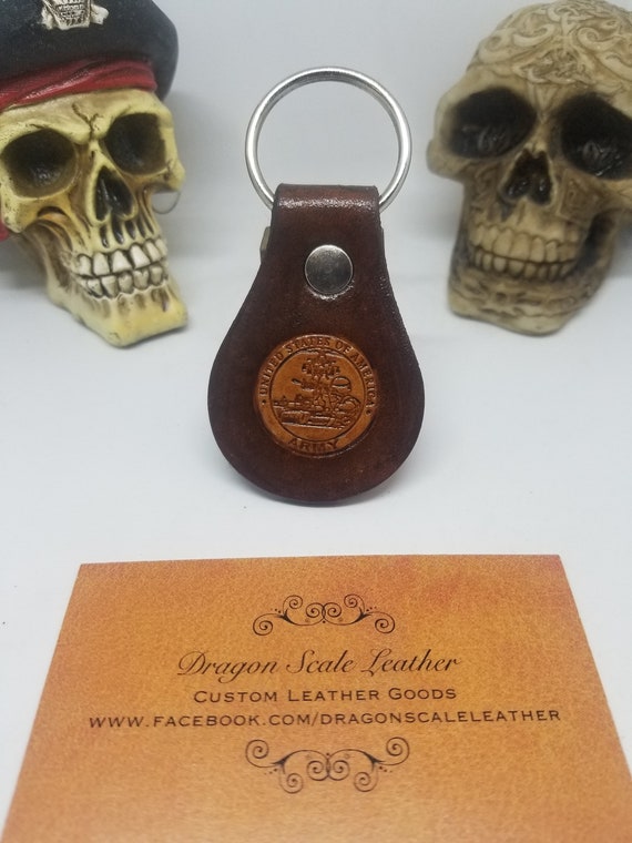 Tooled Leather Army keychain | Etsy