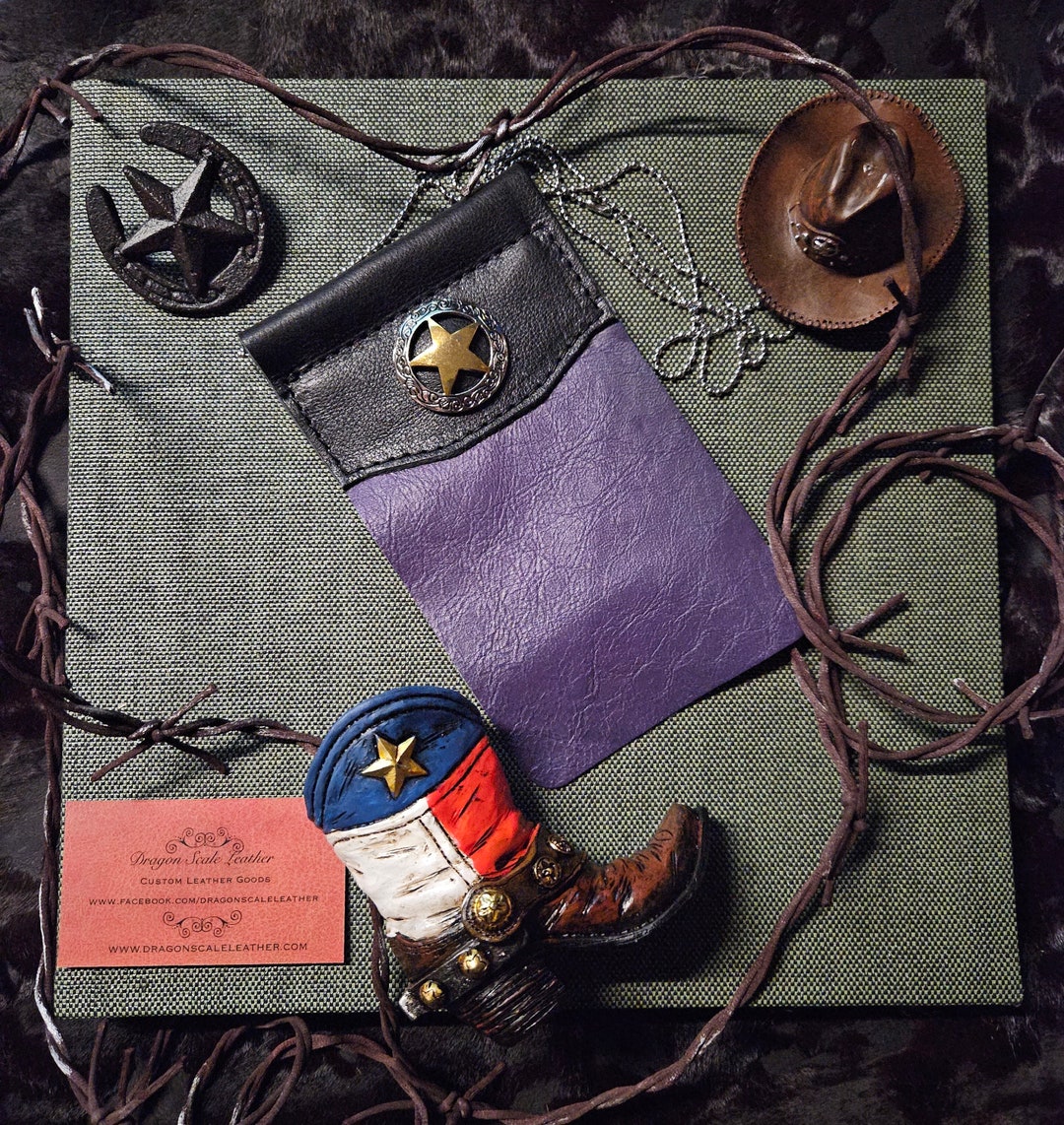 Purple and Black Leather Rodeo Badge Holder - Etsy