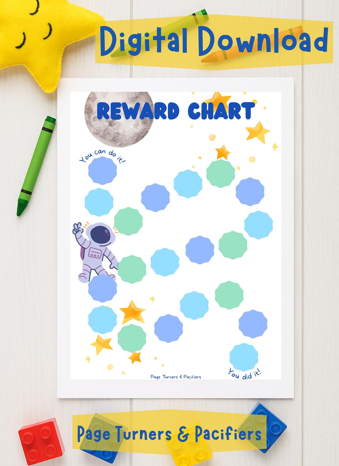 Space-themed Reward Chart for Kids – Blue Galaxy Printable | Digital ...